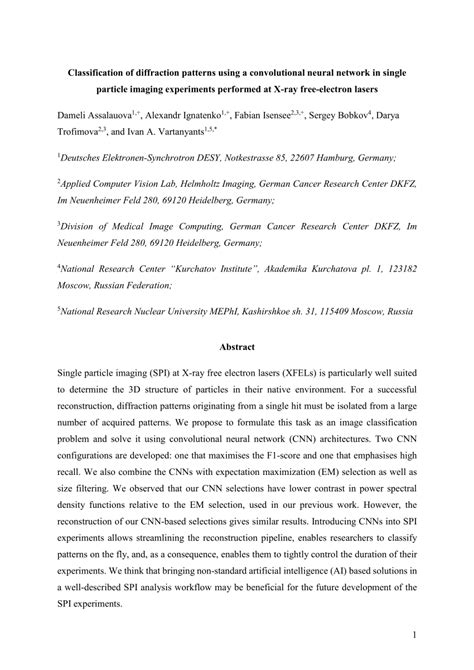 pdf classification of diffraction patterns using a convolutional
