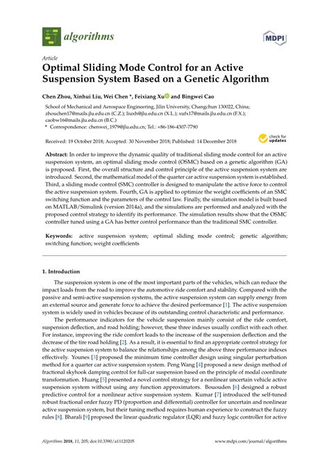 Pdf Optimal Sliding Mode Control For An Active Suspension System