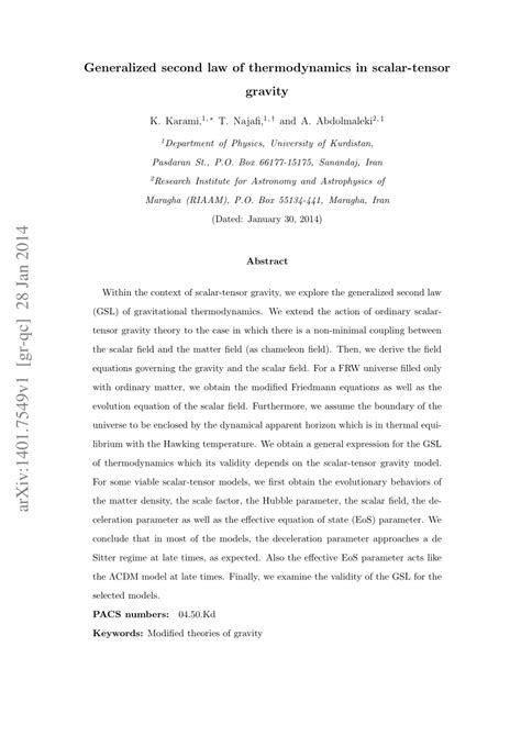 Pdf Generalized Second Law Of Thermodynamics In Scalar Tensor Gravity