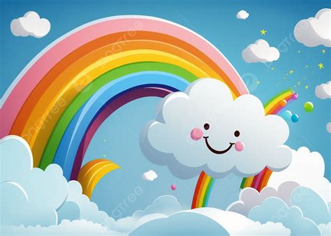 무지개 구름 귀여운 만화 배경 무지개 구름 만화 배경 일러스트 및 사진 무료 다운로드 Pngtree