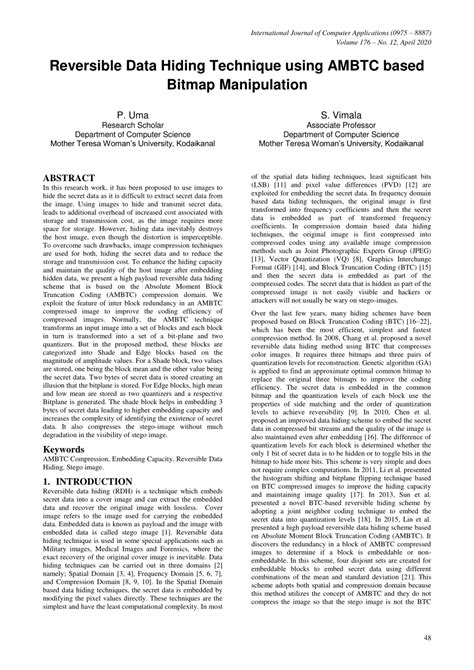 Pdf Reversible Data Hiding Technique Using Ambtc Based Bitmap Manipulation