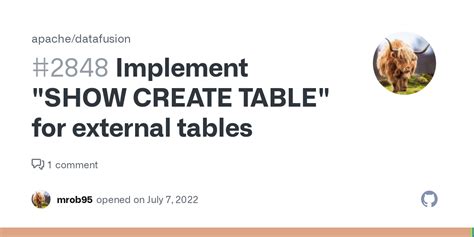 Implement Show Create Table For External Tables · Issue 2848 · Apachedatafusion · Github