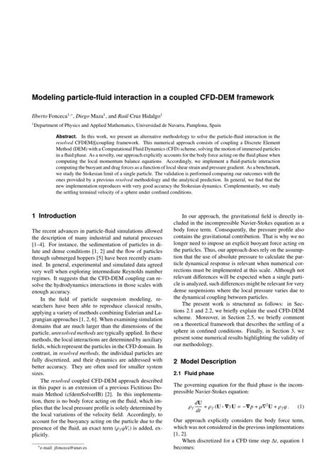 Pdf Modeling Particle Fluid Interaction In A Coupled Cfd Dem Framework