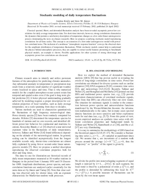 Pdf Stochastic Modeling Of Daily Temperature Fluctuations