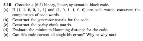 Solved 810 Consider A 62 Binary Linear Systematic