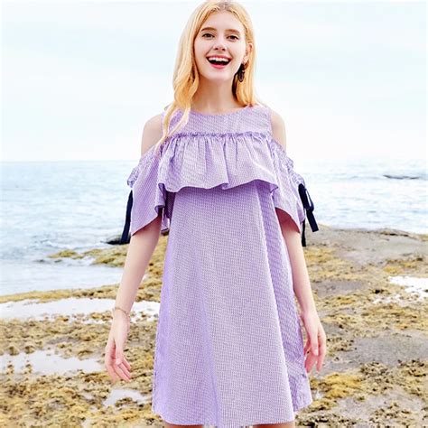 Summer Off The Shoulder Stripe Dress O Neck Flare Sleeve Elegant Party