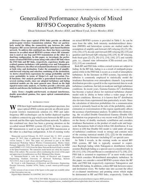 Pdf Generalized Performance Analysis Of Mixed Rffso Cooperative Systems