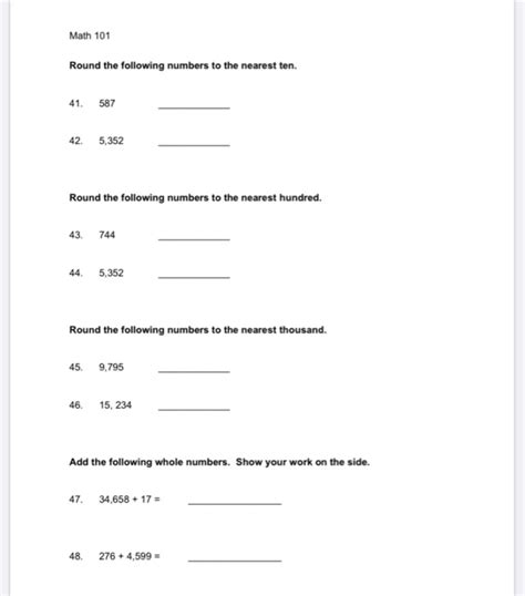 Solved Math 101 Round The Following Numbers To The Nearest