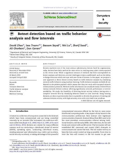 Pdf Botnet Detection Based On Traffic Behavior Analysis And Flow Intervals