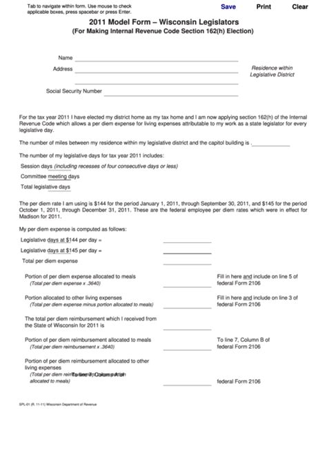 Fillable Form Spl 01 Model Form Wisconsin Legislators For Making Internal Revenue Code