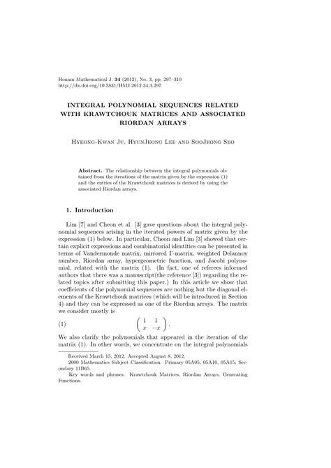 Full Article Integral Polynomial Sequences Related With Krawtchouk