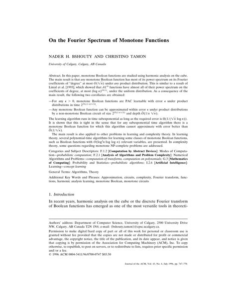 Pdf On The Fourier Spectrum Of Monotone Functions