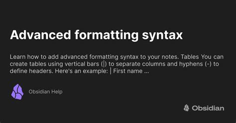 Advanced Formatting Syntax Obsidian Help
