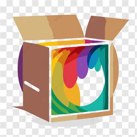 화려한 페인트가 들어 있는 빈 상자 벡터 흰색 배경에 내부 배달의 단순한 다채로운 아이콘 그림자 없음 작은 프레임 중앙 Png 일러스트 및 벡터 에 대한 무료