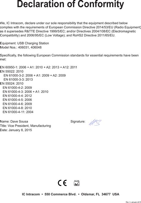 Declaration Of Conformity 406031 048 Jul2015