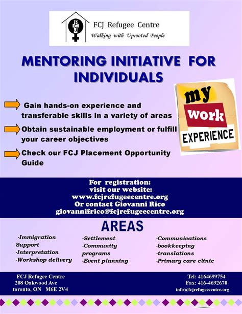 Flyer Mentoring For Individuals 2014 Fcj Refugee Centre