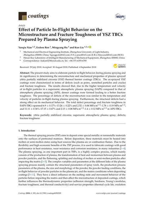 Pdf Effect Of Particle In Flight Behavior On The Microstructure And Fracture Toughness Of Ysz