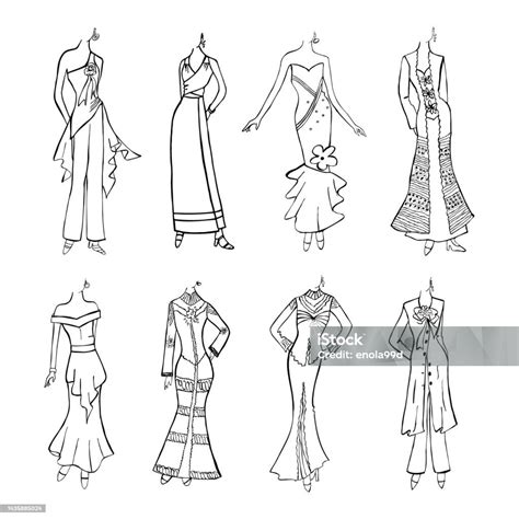 마네킹 여성 드레스 패션 캐주얼 의류 모델 자유형 스케치 일러스트 레이 션 패션에 대한 스톡 벡터 아트 및 기타 이미지 패션 스케치 디자인 Istock