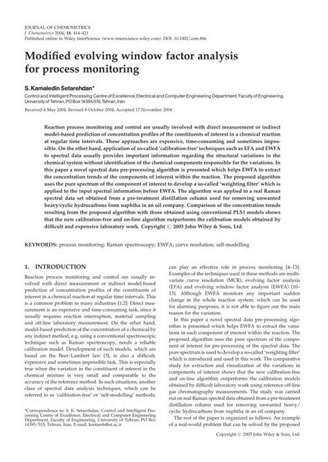 Pdf Modified Evolving Window Factor Analysis For Process Monitoring
