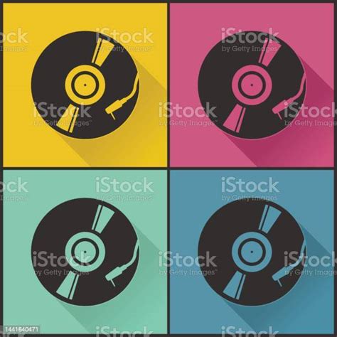 블랙 비닐 레코드 디스크 플랫 개념 벡터 일러스트 레이 션의 컬렉션 Dj에 대한 스톡 벡터 아트 및 기타 이미지 Dj 검은색 고풍스런 Istock