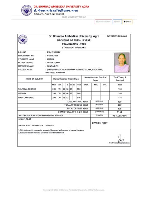 Result Dr Bhimrao Ambedkar University Agra Pdf