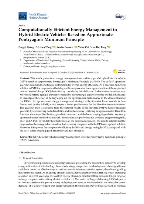 pdf computationally efficient energy management in hybrid electric vehicles based on