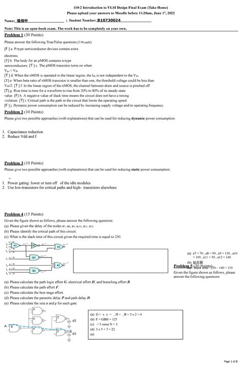 Cs Vlsi Final 110 2 Page 1 Of 2 Name 張信中 110 2 Introduction To Vlsi Design Final Exam Take