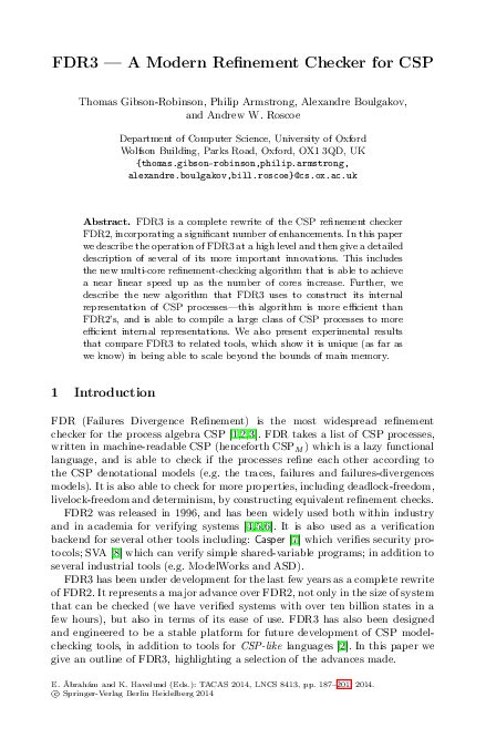 Pdf Fdr3 — A Modern Refinement Checker For Csp