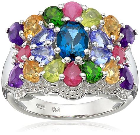 Genuine Multi Stone 925 Sterling Silver Ring Size 7