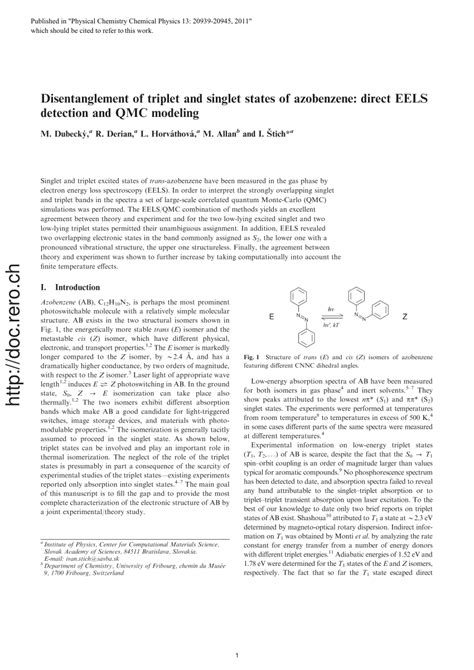 Pdf Disentanglement Of Triplet And Singlet States Of Azobenzene Direct Eels Detection And Qmc