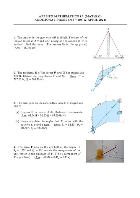 Additional Tutorial Problems 7 2024 Applied Mathematics 1a Math132