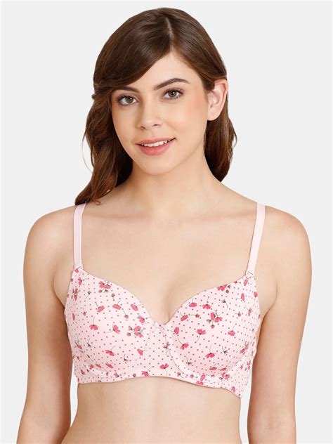 Buy Rosaline By Zivame Pink Floral Underwired Lightly Padded Bra Bra