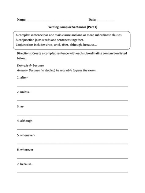 Complex Setences Writing P 1 Beginner Pdf