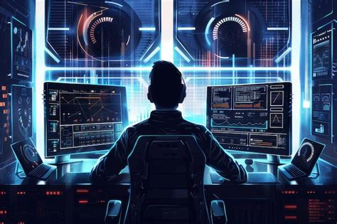 Premium Photo A Hacker In A Multiple Screens