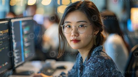 Asian Woman Programmer In An Office Environment Stock Photo At Vecteezy