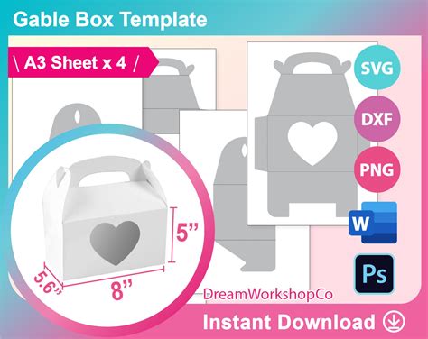 Heart T Box Large Gable Box Template Box With Handle Etsy