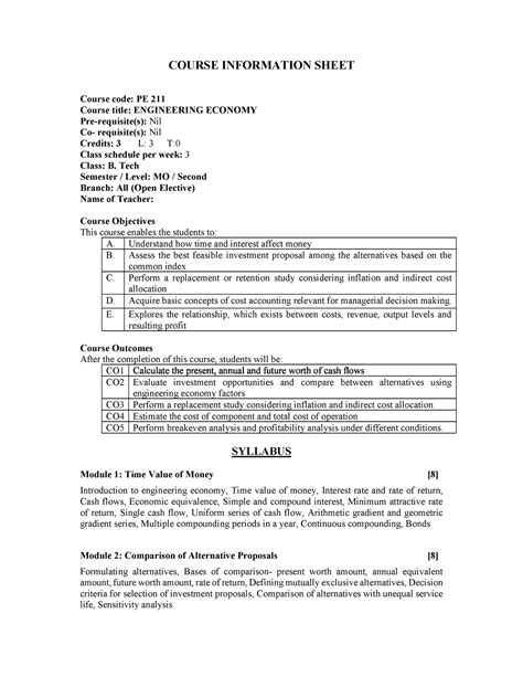 Syllabus Of Pe211 Engineering Economy Warning Tt Undefined Function 32 Course Information