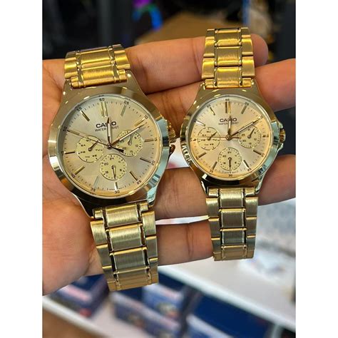 Original Casio Couple Watch Mtp V300g 9a And Ltp V300g 9av Casio Chrono Gold Couple Watch
