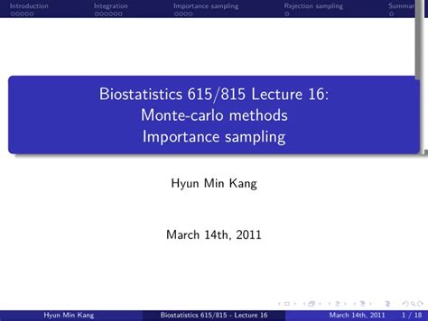 Ppt Importance Sampling Monte Carlo Methods Biostatistics 615815