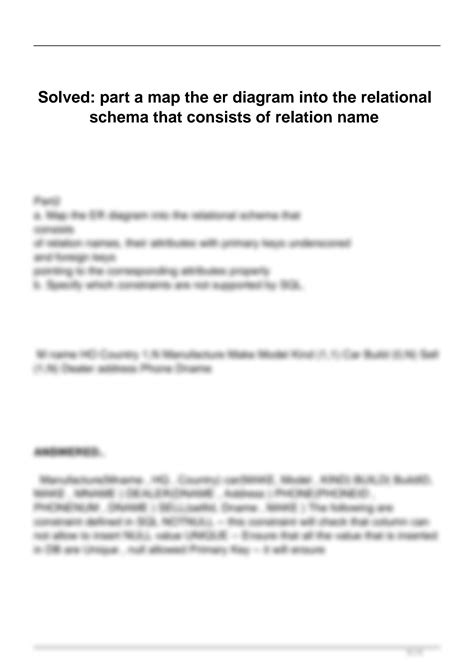 Solution Solved Part1 A Map The Er Diagram Into The Relational Schema