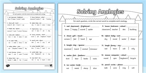 Solving Analogies Worksheet For 6th 8th Grade Teacher Made
