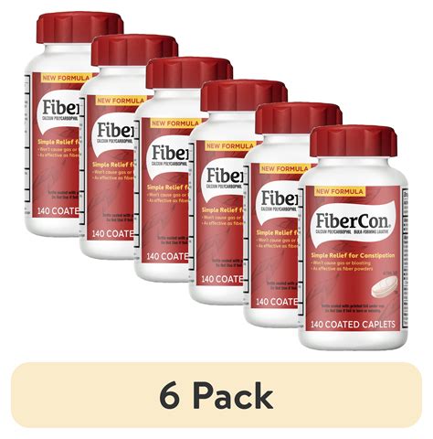 6 Pack Fibercon Fiber Therapy Coated Caplets Constipation Relief With No Gas Or Bloating 140