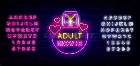 Adult Movie Logo With Alphabet Sex Shop Neon Signboard On Brick Wall Isolated Vector