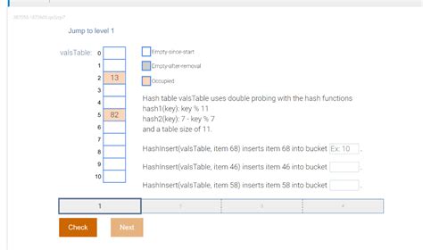 Solved Hash Table ValsTable Uses Double Probing With The Chegg Com