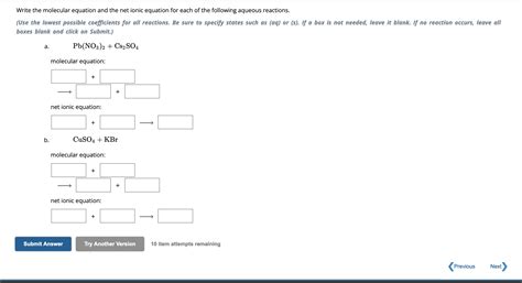 solved write the molecular equation and the net ionic