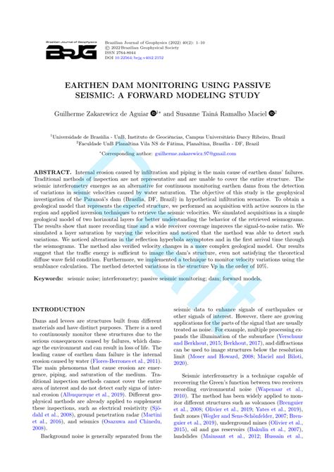 PDF Earthen Dam Monitoring Using Passive Seismic A Forward Modeling Study