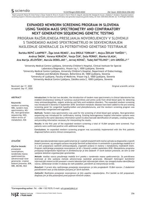 Pdf Expanded Newborn Screening Program In Slovenia Using Tandem Mass Spectrometry And