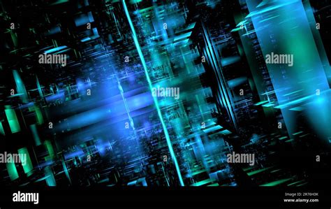 Abstract Circuits And Glow Squares Luminous 3d Objects Tilt Shift