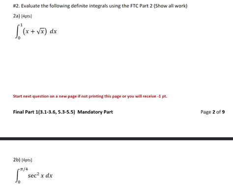 Solved Evaluate The Following Definite Integrals Using Chegg Com