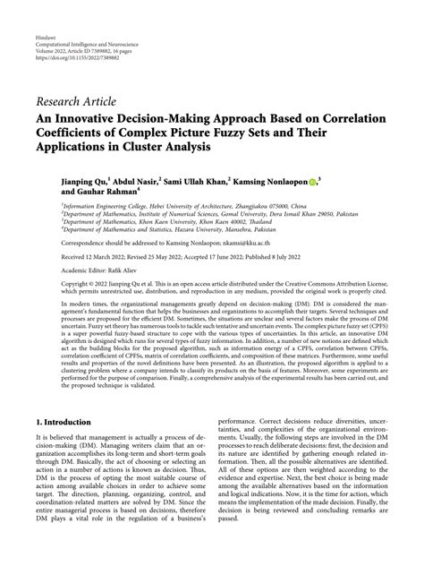 Pdf An Innovative Decision Making Approach Based On Correlation Coefficients Of Complex